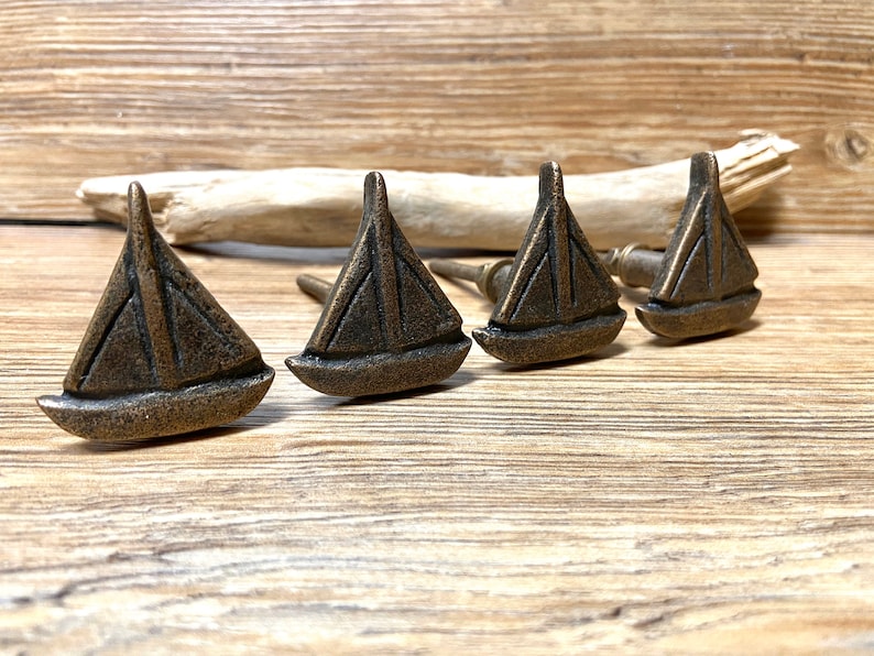 SET OF 4 Sailboat Knobs - Cast Metal Bronze Boat Knob Knob - Sailor ...