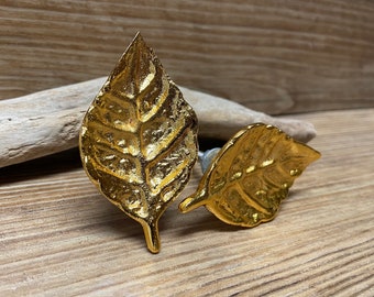 SET OF 2 Leaf Knobs Small Cast Iron Metal Knob Decorative Drawer Pull ...