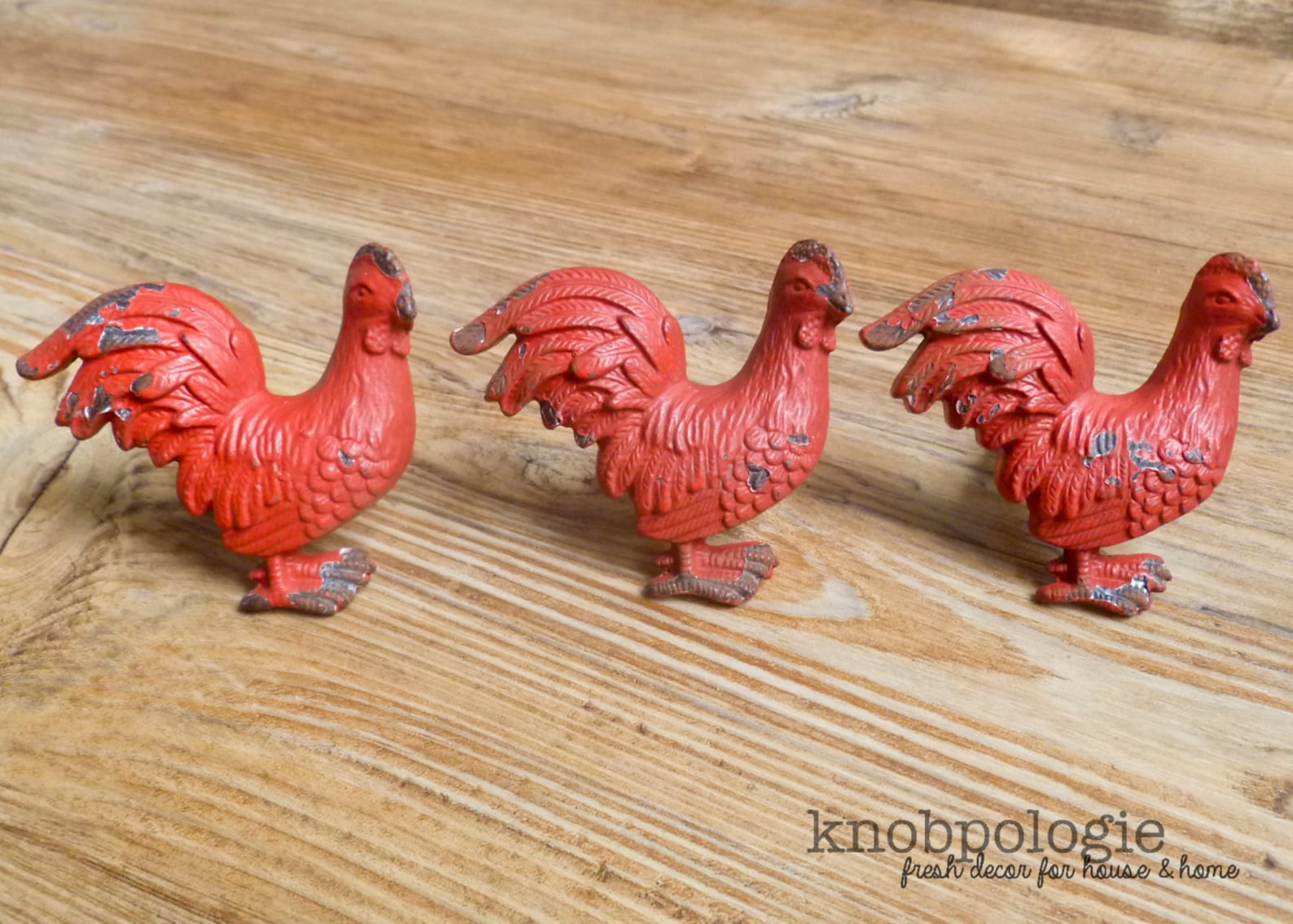 SET OF 2 - Barn Red Rooster Metal Knob - Farm Animal Drawer Pull ...