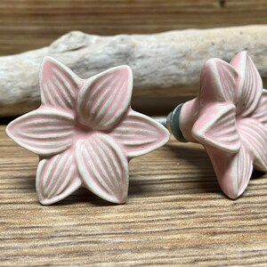 Set of 4 Light Pink Flower Knobs - Lily Knob - Unique Ceramic Floral Knob - Pink Tropical Knob ...