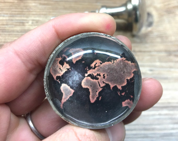 World Globe Map Knob Black and Coppery Brown Atlas Glass Knob Nautical Adventurer Nursery Decor ...