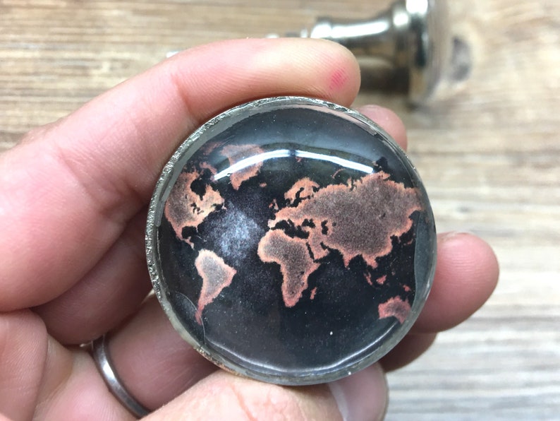 SET OF 2 - World Globe Map Knobs - Black and Coppery Brown Atlas Glass ...