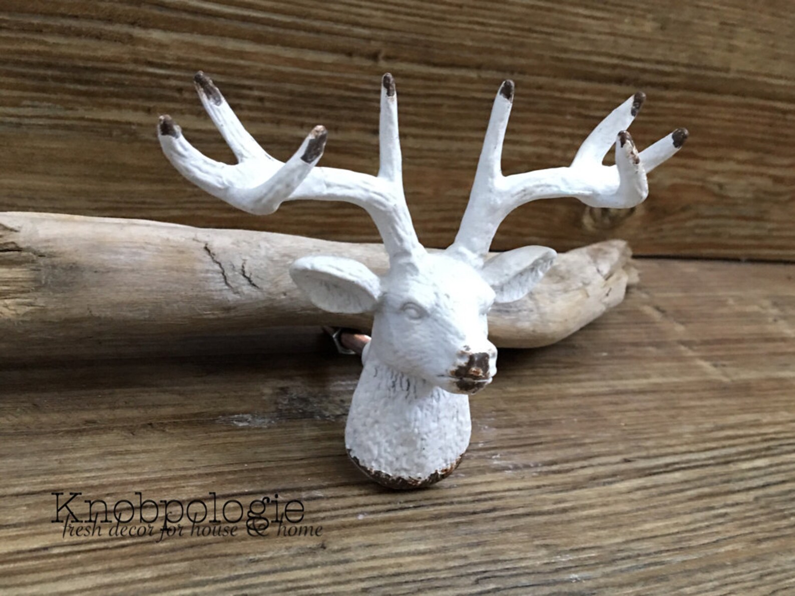 White Stag Antler Deer Head Metal Knob Antler Drawer Pull | Etsy