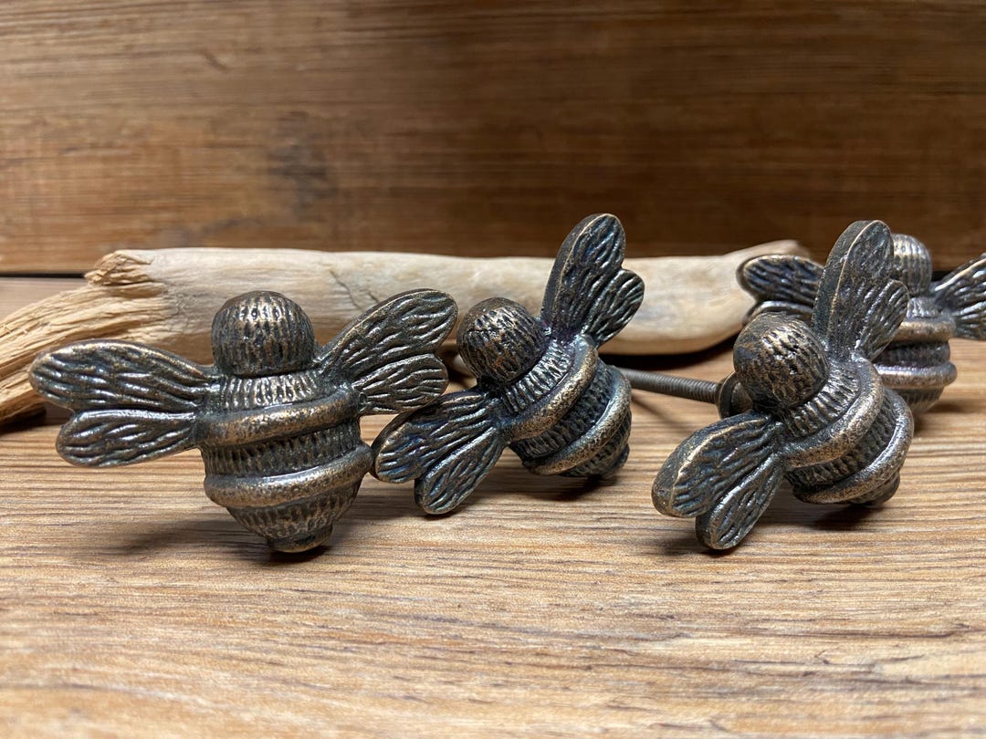 SET OF 6 Bumble Bee Knobs Honeybee Cabinet Knob Drawer Pull Cast Iron Knob Nature Nursery Decor ...