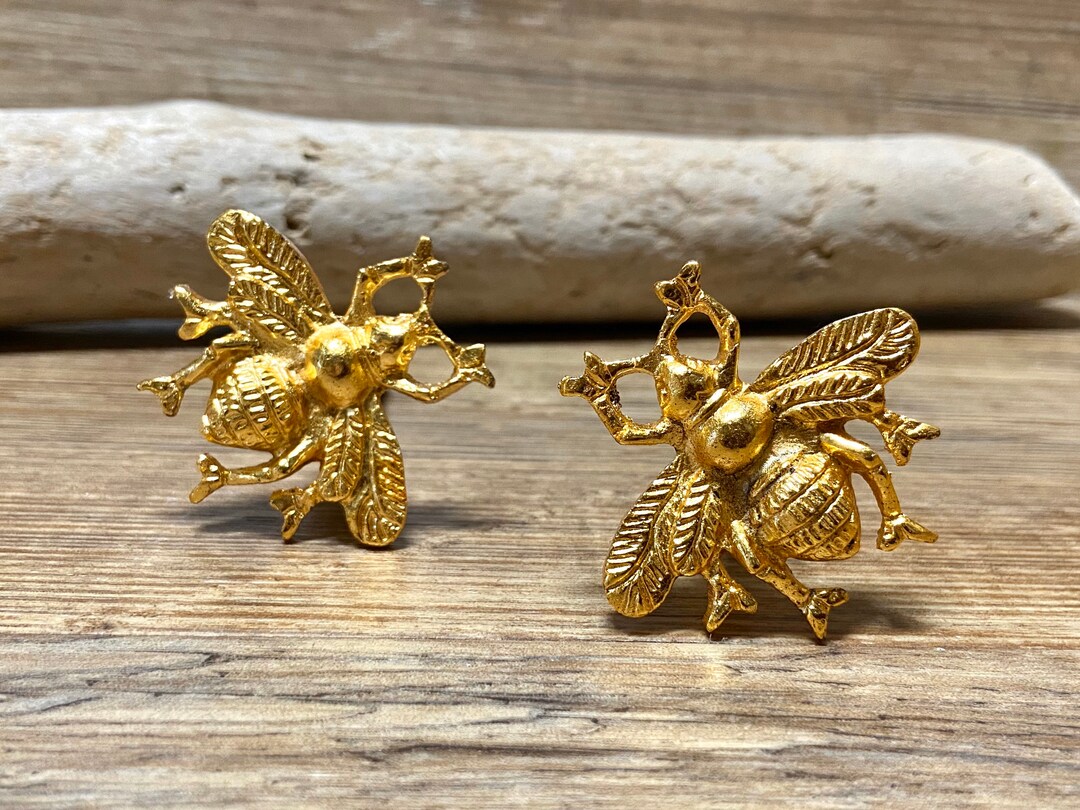 SET OF 2 Gold Bumble Bee Knobs - Honeybee Wasp Cabinet Knob Drawer Pull ...