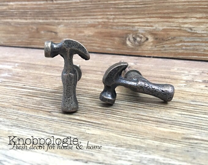 SET of 2 HAMMER Knobs Carpenter Tools Industrial Garage Mechanic Decor ...