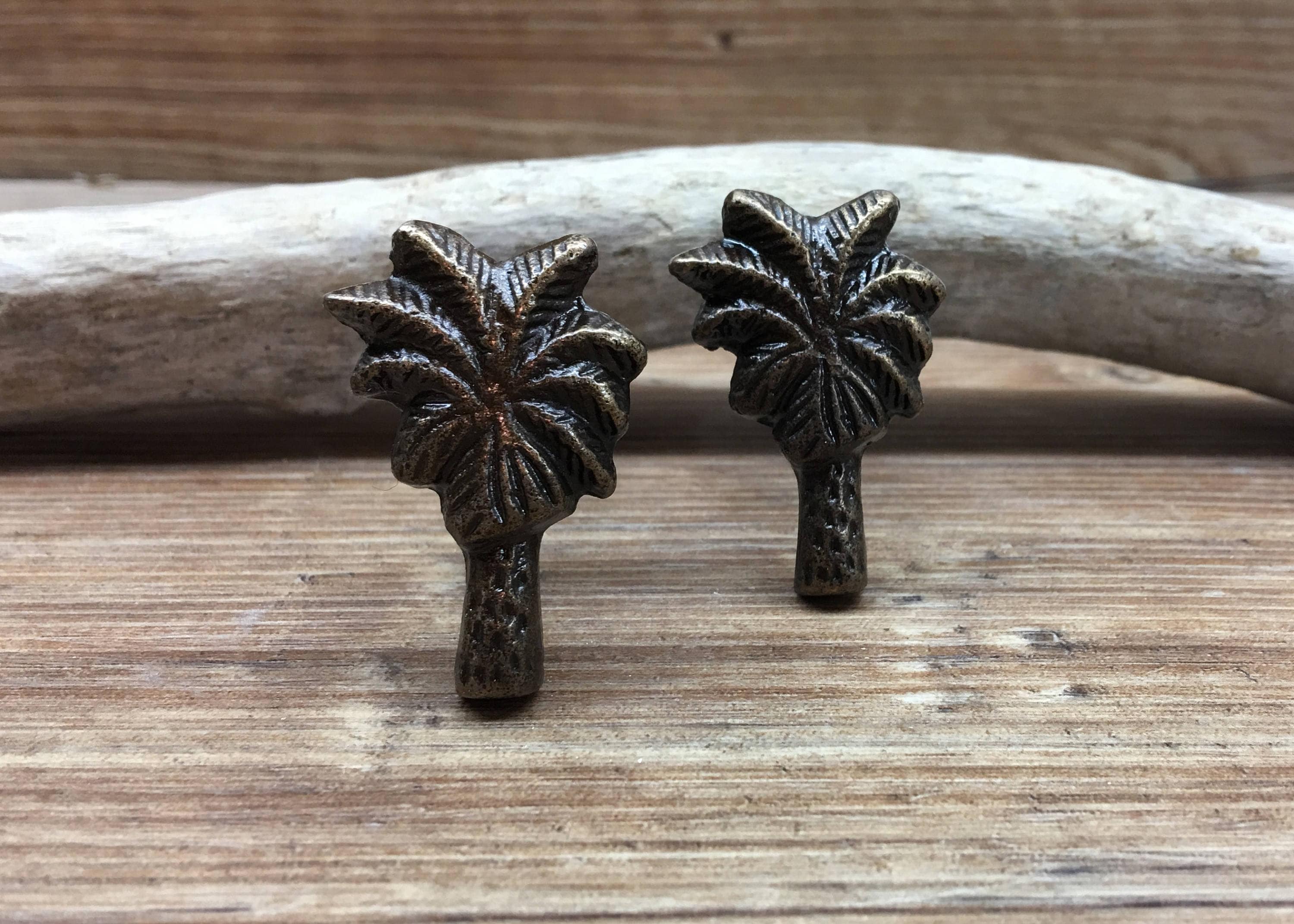 Set of 2 Palm Tree Knobs Small Cast Iron Metal Knob | Etsy