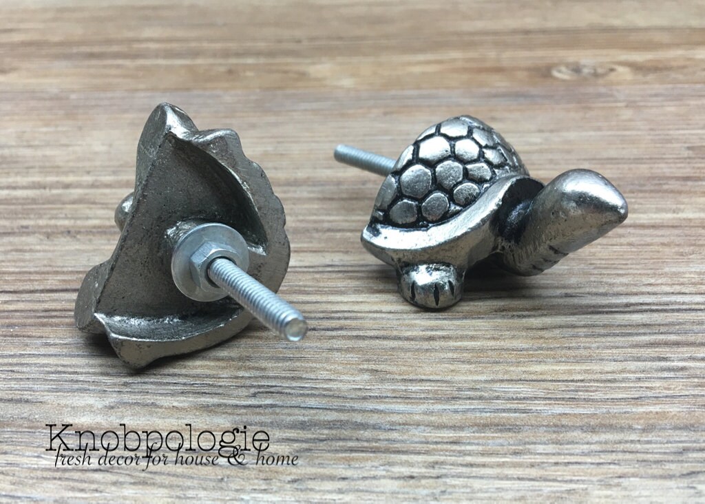SET OF 2 Turtle Drawer Pulls Antique Pewter Metal Turtle | Etsy