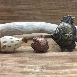 SET OF 2 Bronze Big Lip Fish Knobs - Drawer Pull - Beach Theme ...