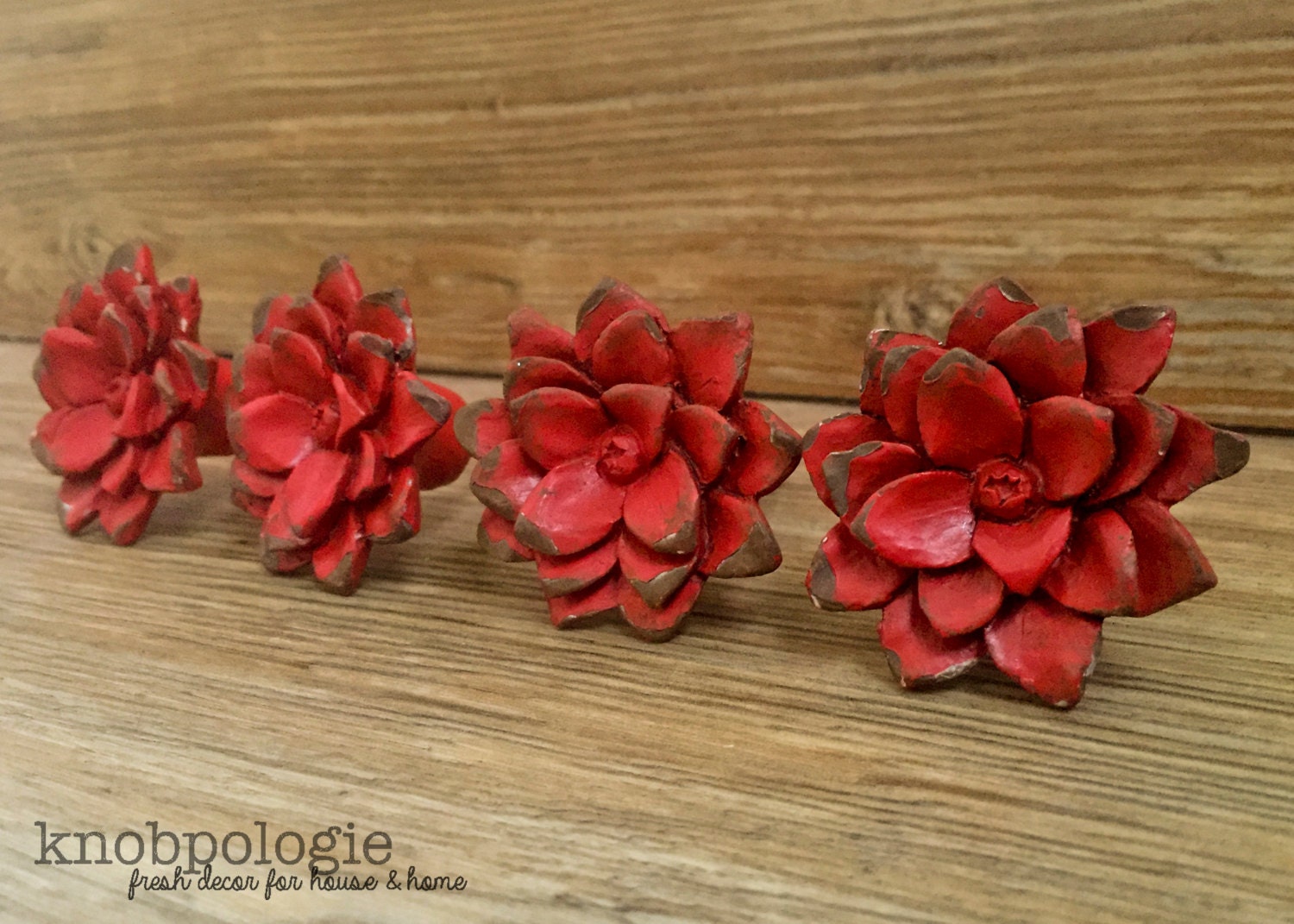 Distressed Red Flower Knob Lotus Daisy or Rose Unique - Etsy