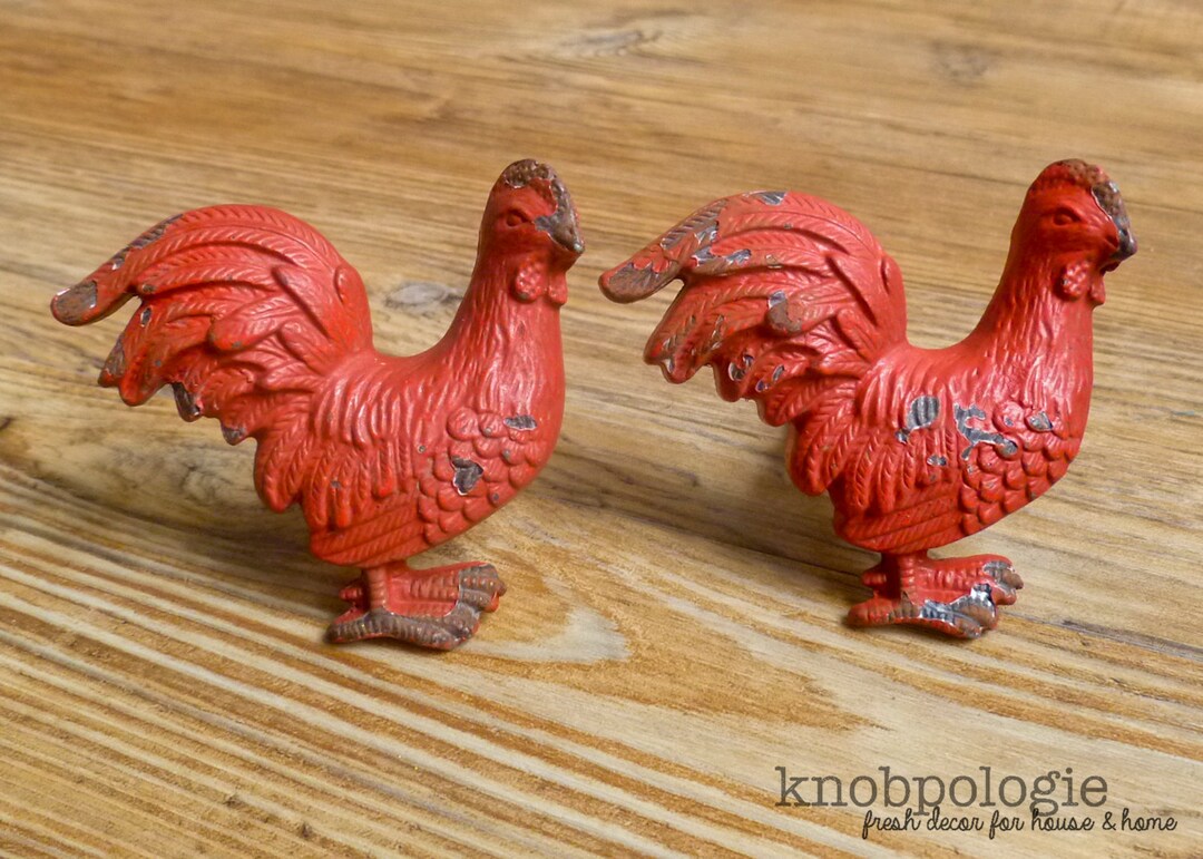 SET OF 2 - Barn Red Rooster Metal Knob - Farm Animal Drawer Pull ...
