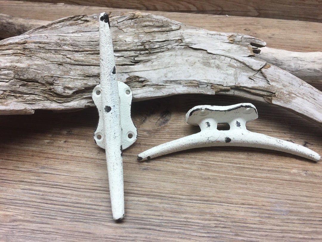 SET OF 2 Ivory Distressed Boat Cleat Handles - Knob - Curtain Tie ...