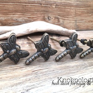 SET OF 4 - Dragonfly Knobs - Cabinet Knob Lighting Bug Dragon Fly Drawer Pull - Cast Iron Knob ...