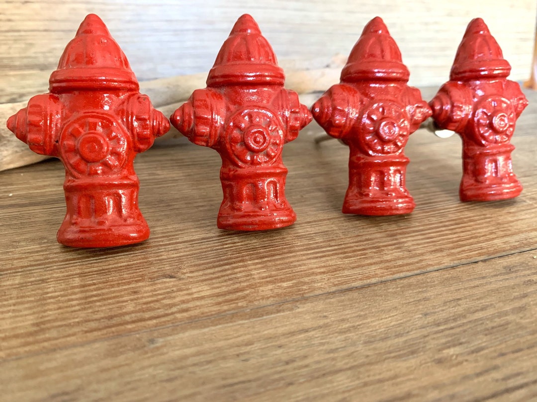 Set of 4 Fire Hydrant Knobs Red Cast Iron Hydrant Fireman Drawer Pull ...