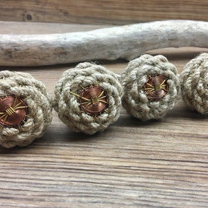 SET OF 4 - 1.75" Jute Rope and Copper Wire Wrapped Knobs - Nautical ...