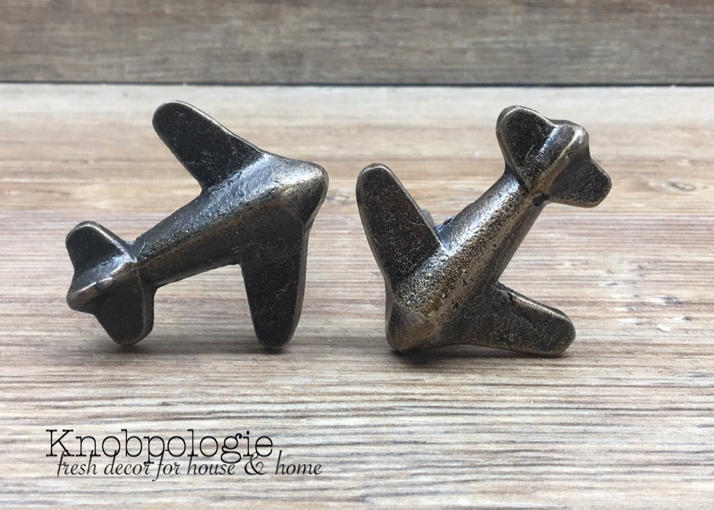 SET OF 2 Airplane Knobs Antique Bronze Metal Plane Pull | Etsy