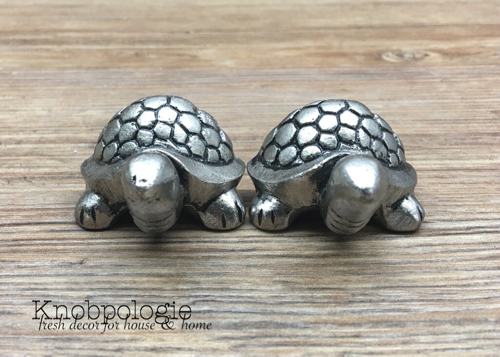 SET OF 2 Turtle Drawer Pulls Antique Pewter Metal Turtle | Etsy