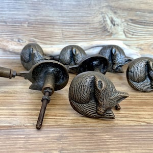 Set of 4 Sleeping Fox Knobs - Metal Curled up Fox Drawer Pull - Nature Wildlife Nursery - Faux ...