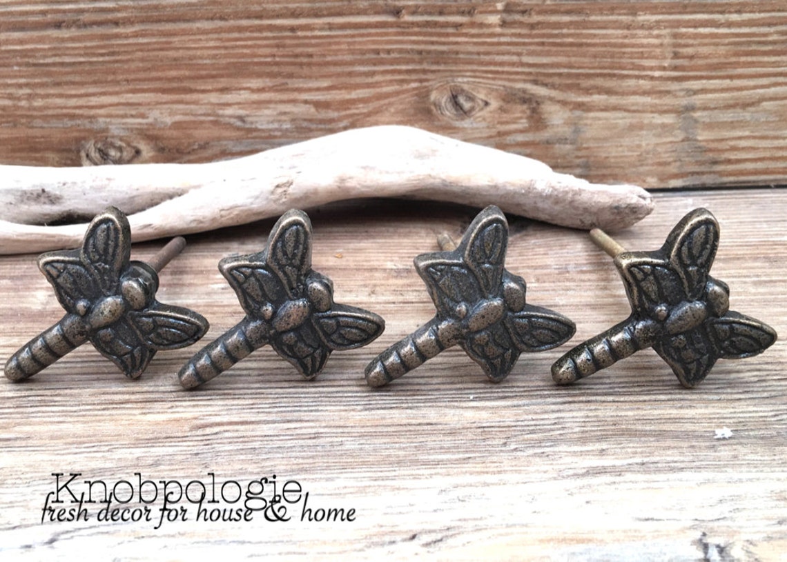 SET OF 4 Dragonfly Knobs Cabinet Knob Lighting Bug Dragon | Etsy