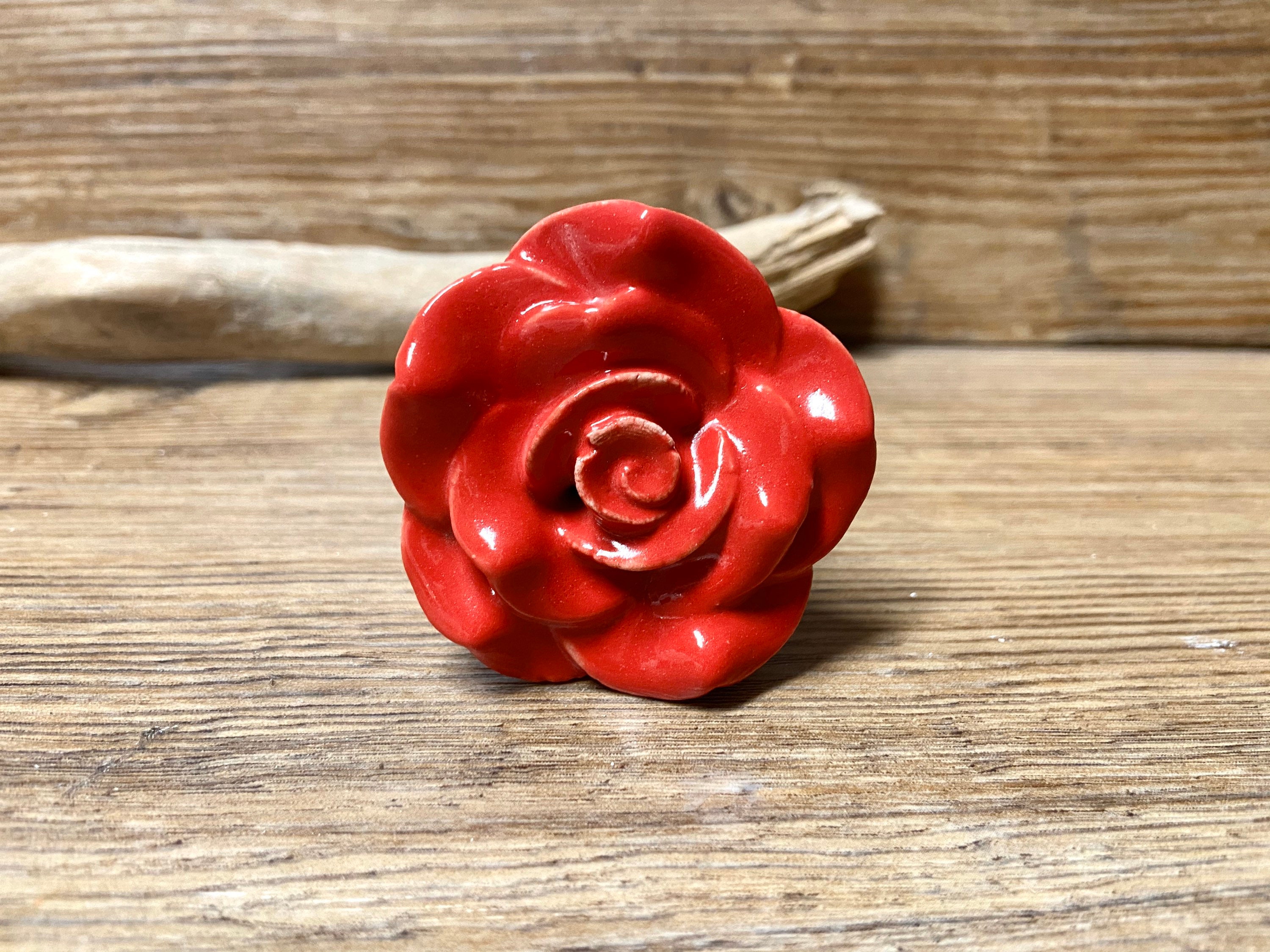 Red Rose Ceramic Knob Large Red Flower Drawer Pull | Etsy