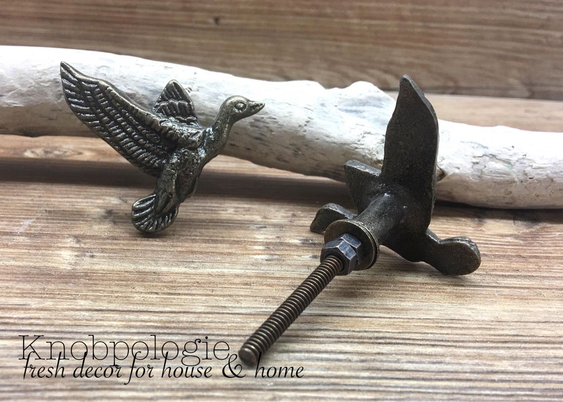 SET OF 2 Flying Duck Knob Antique Bronze Metal Mallard - Etsy