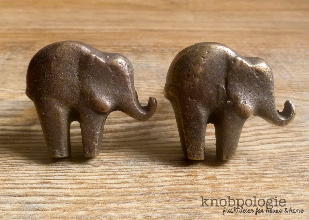 SET OF 4 Antique Bronze or Custom Color Cast Iron Elephant Knob Baby ...