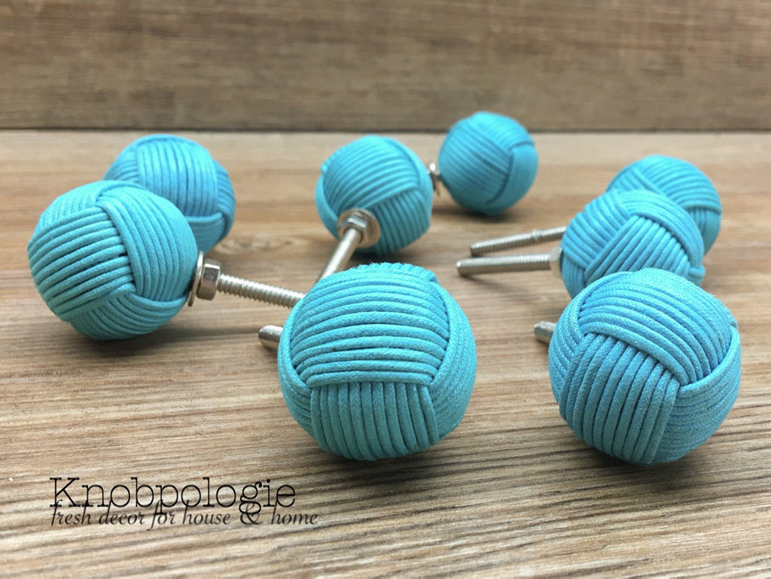 SET OF 2 Knot Knobs Turquoise Blue Rope Wrapped Monkey Fist - Etsy