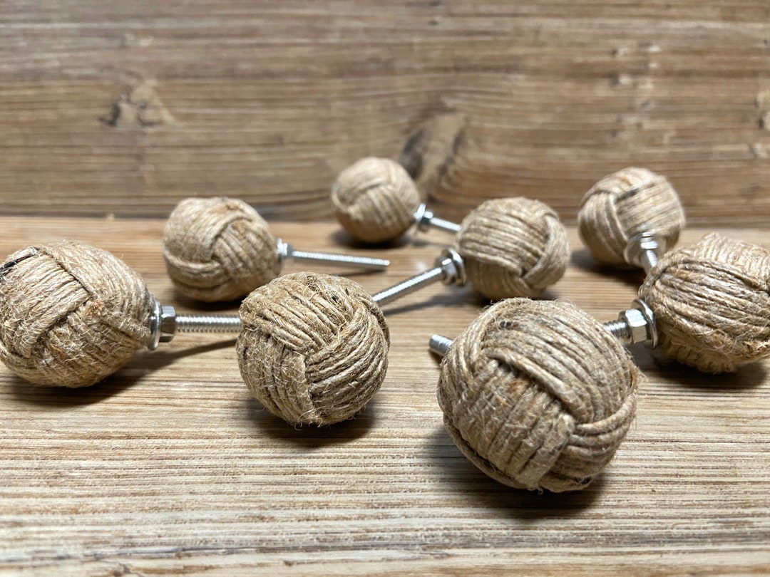 SET OF 8 1.25 Jute Rope Wrapped Knobs Monkey Fist Knobs Nautical Decor ...