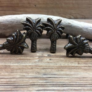 Set of 4 - Palm Tree Knobs - Small Cast Iron Metal Knob - Decorative ...
