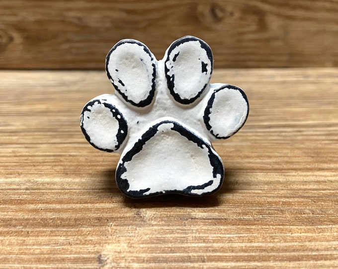 White and Black Distressed Metal Paw Print Knobs Dog Paw Drawer Pull ...
