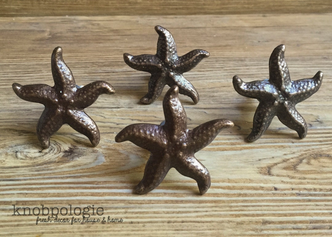 SET OF 8 Large Antique Bronze Beach Starfish Knobs - Oil Rubbed Bronze ...
