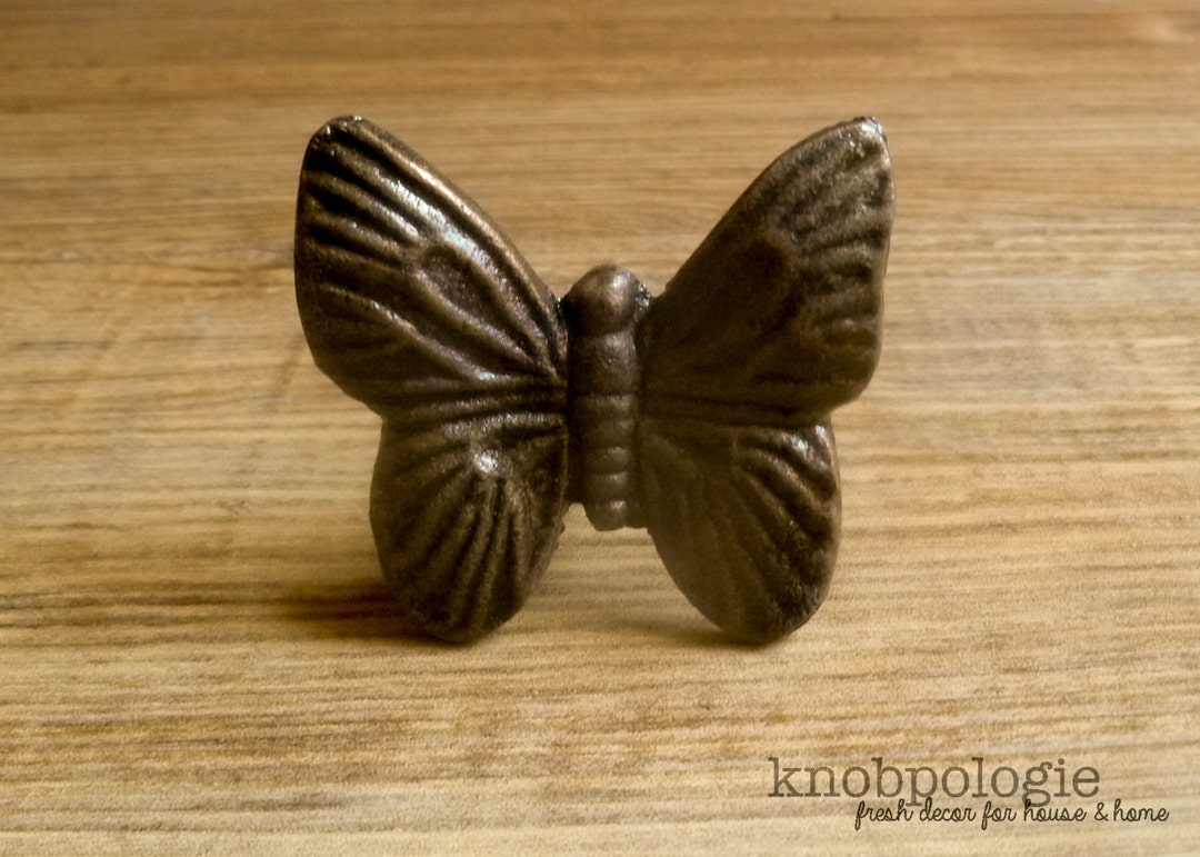 Large Cast Iron Butterfly Knob - Butterfly Knob - Furniture Hardware Drawer Pull - Butterflies ...