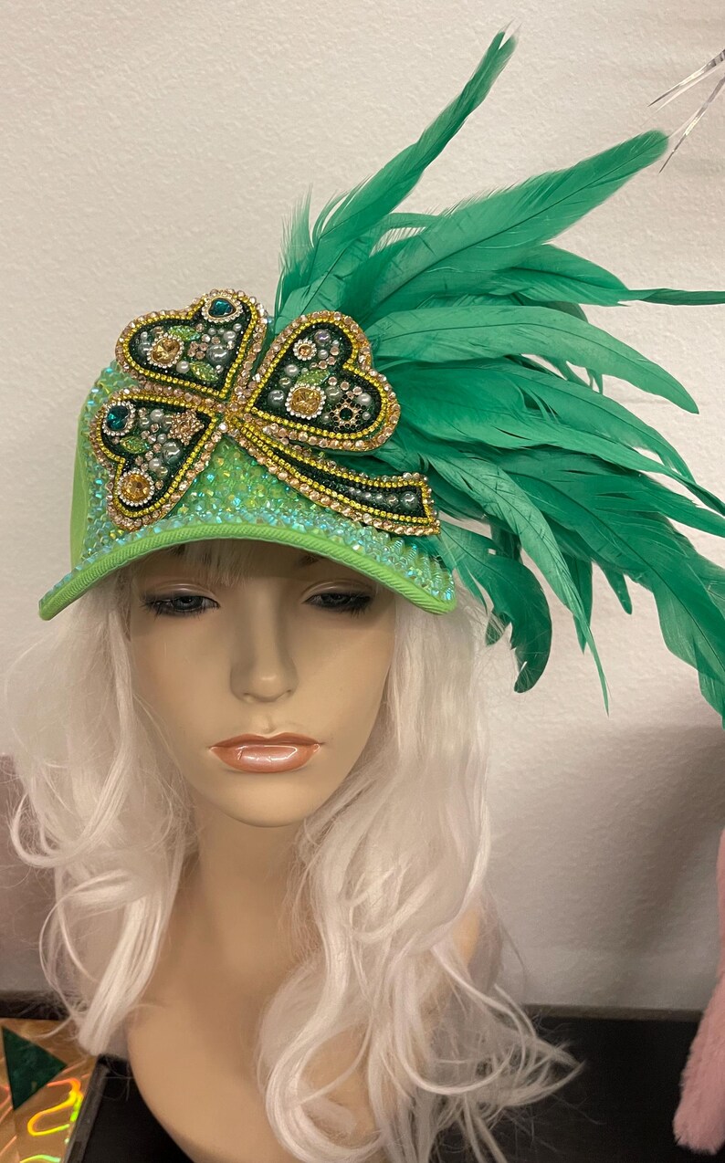 Light Green Rhinestone, Baseball Hat, Three Leaf Clover, Green Feathers ...