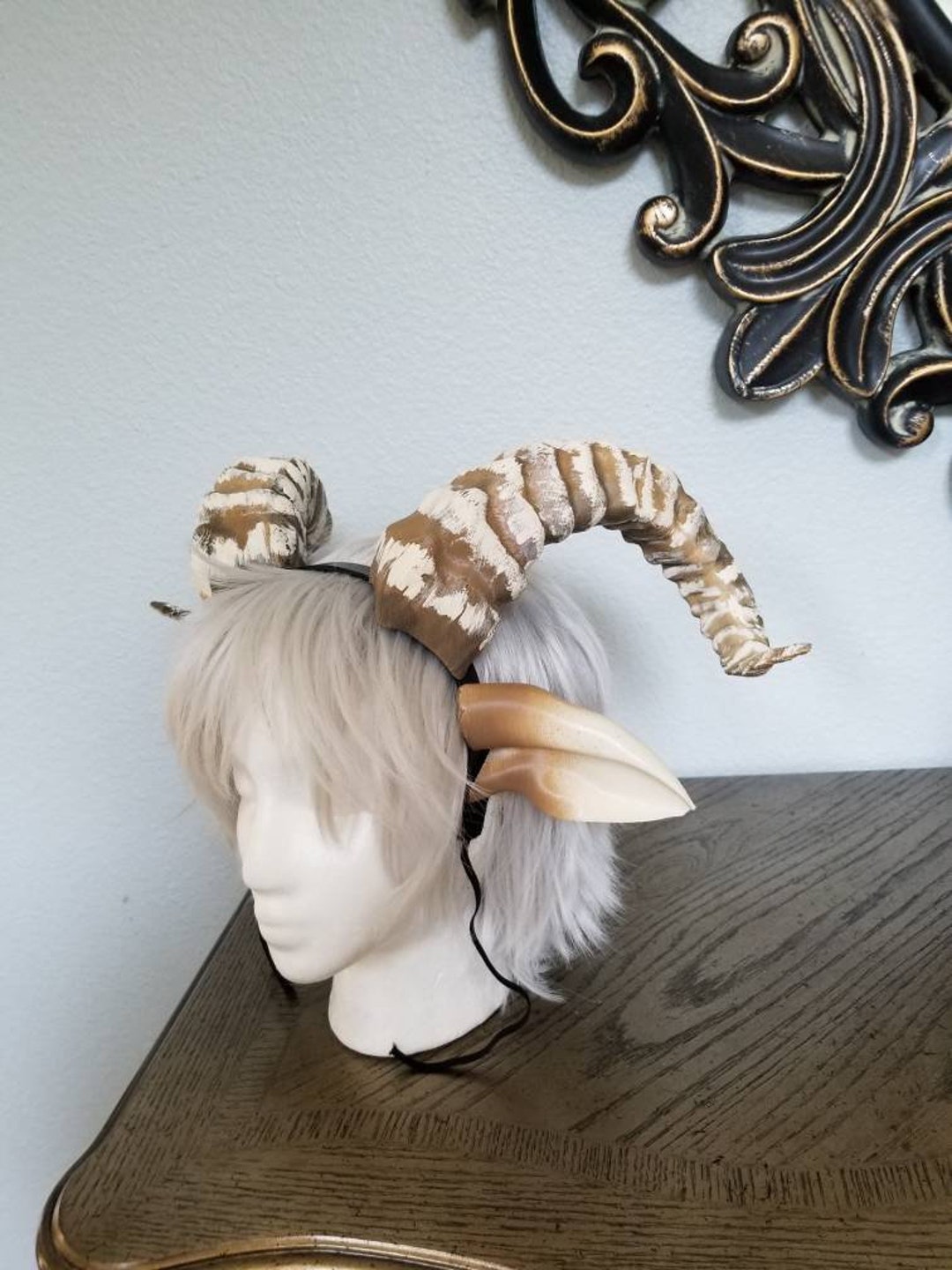 3D Printed Ram Horns Headband With Ears: Cosplay Beastly Headpiece - Etsy
