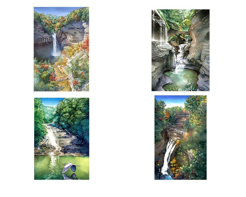 Finger Lakes Waterfall Note Cards: Watercolor Art, Set of 8 - Etsy