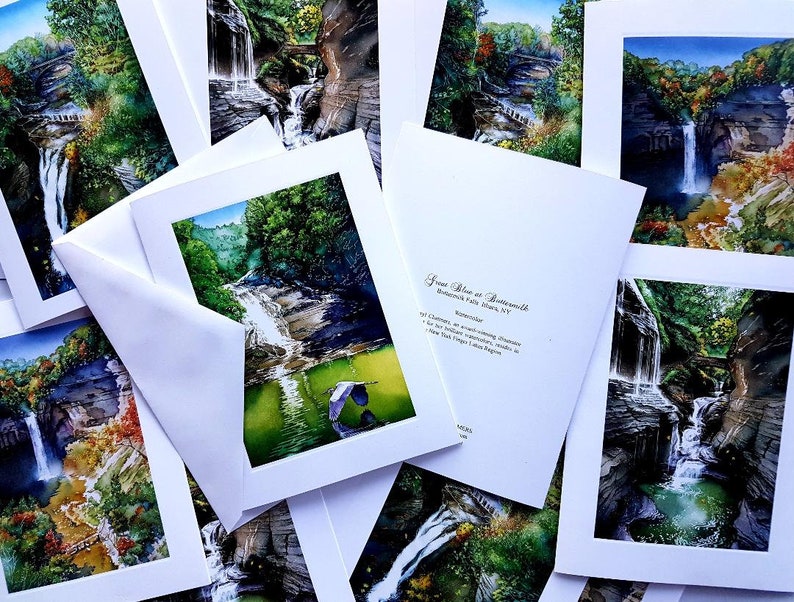 Finger Lakes Waterfall Note Cards: Watercolor Art, Set of 8 - Etsy