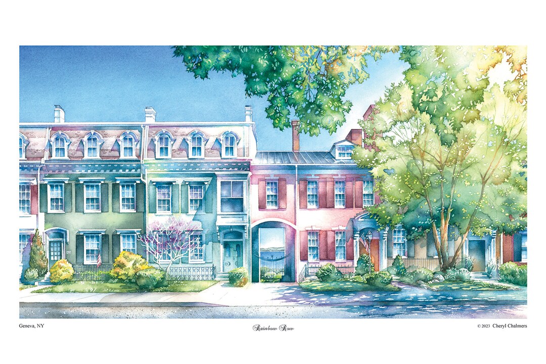 Rainbow Row Watercolor, Geneva N.Y. Finger Lakes Wall Art, Fine Art ...