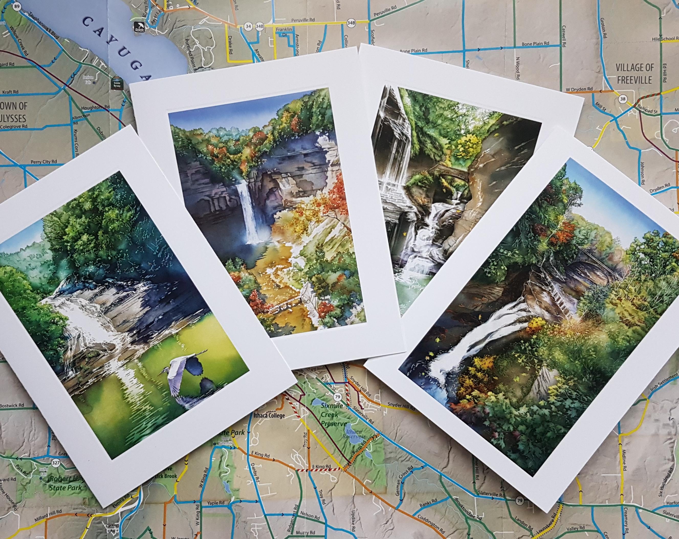 Finger Lakes Waterfall Note Cards: Watercolor Art, Set of 8 - Etsy
