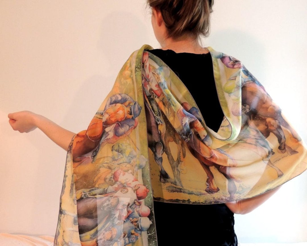 Kentucky Derby Chiffon Scarf, Horse Racing, Equine Art, Boho, Belmont ...