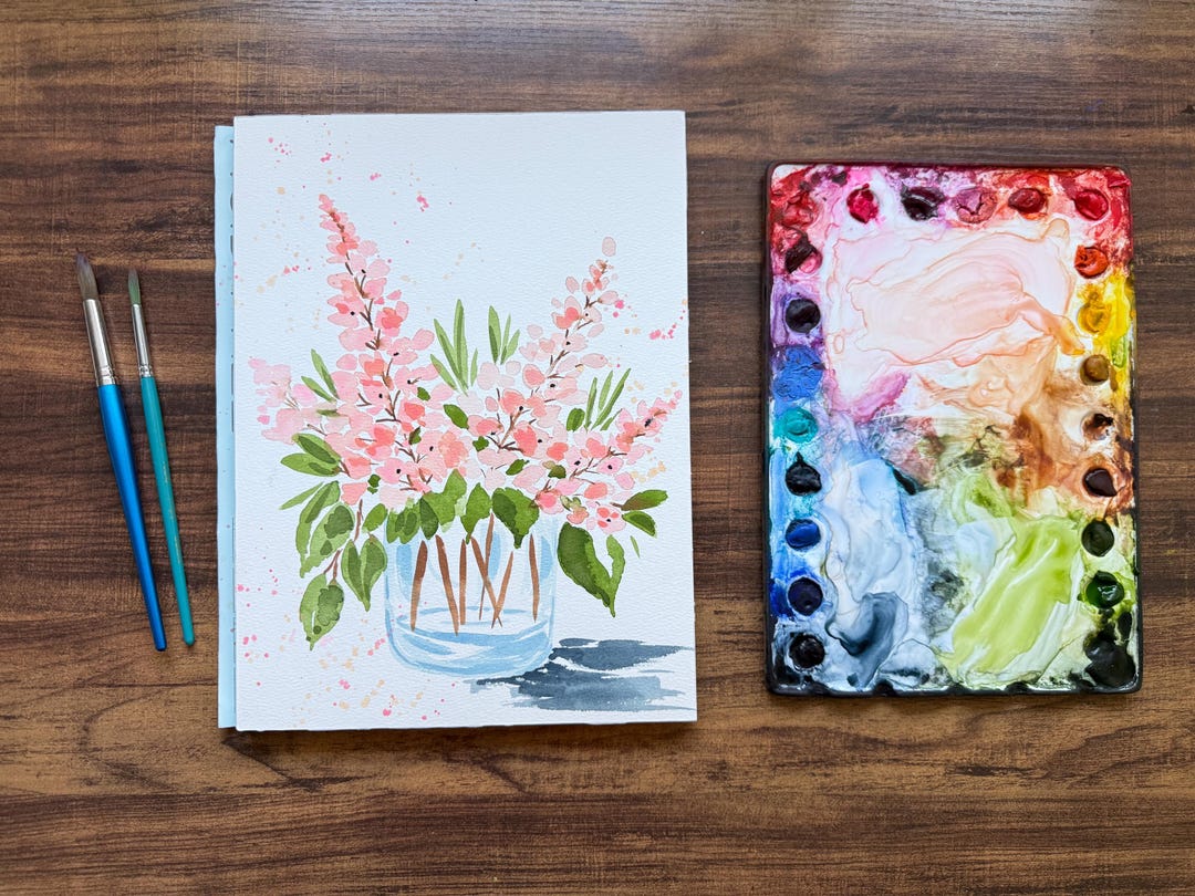Original Snapdragon Watercolor Floral Painting: Pink Flower Bouquet ...