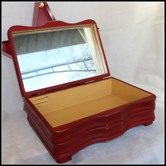 Red Yellow Vintage Hand Painted Treasure Box, wood, d… - Gem