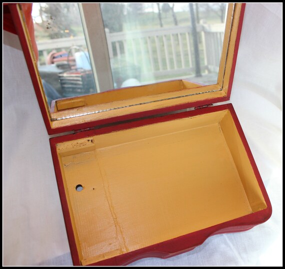 Red Yellow Vintage Hand Painted Treasure Box, wood, d… - Gem