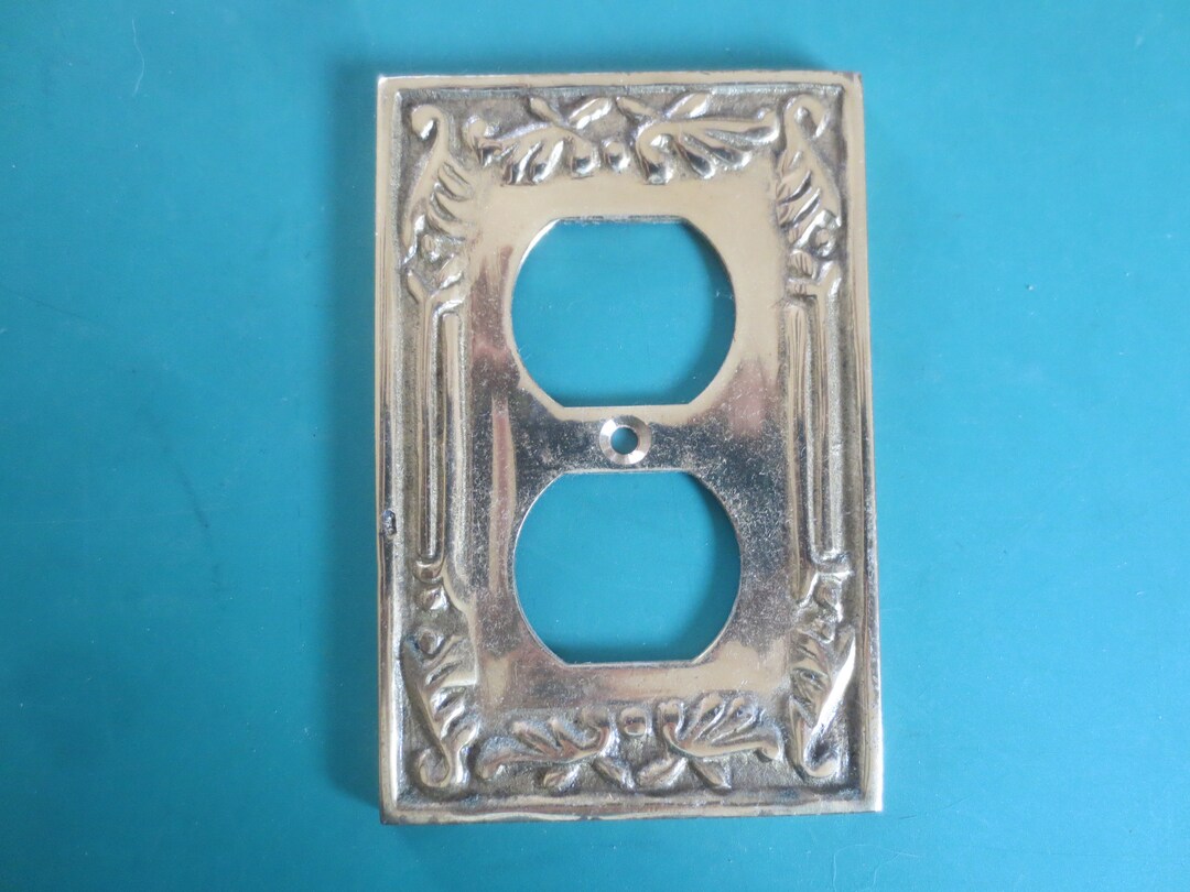 Vintage Solid Heavy Thick Dense Brass Electrical Outlet Plate Cover ...