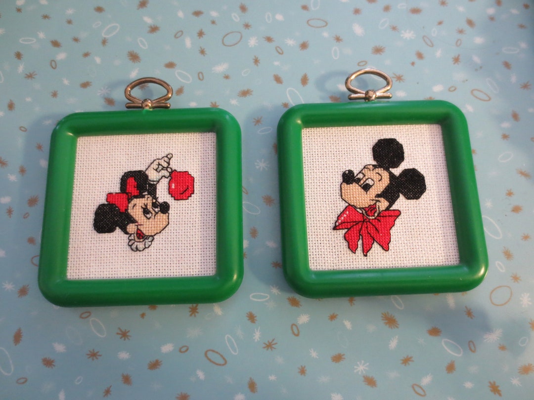 Vintage Mickey and Minnie Mouse Needle Point Embroidered Art Christmas ...
