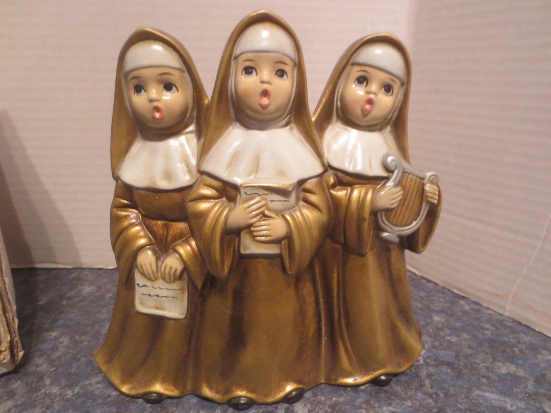 Vintage Mid Century Handcrafted Ceramic 3 Musical Nuns Music Box ...