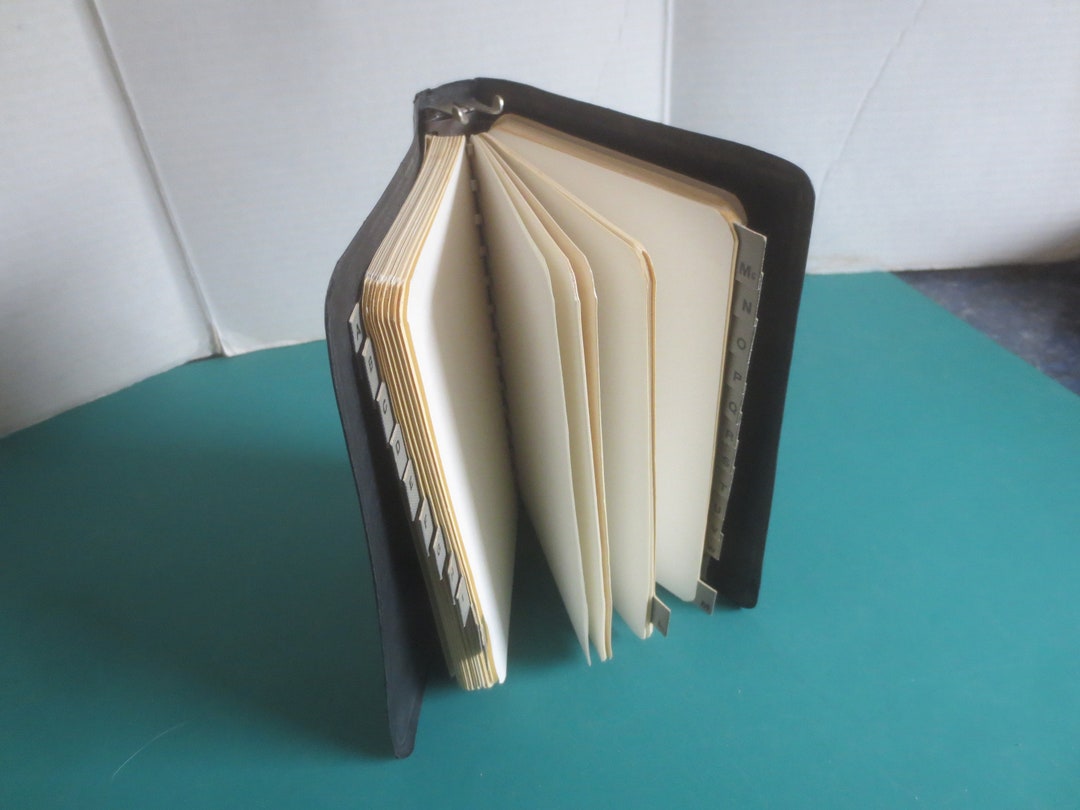 Vintage War Era Fiber Leather Bound Collated Rings Alphabet Tabs Blank ...
