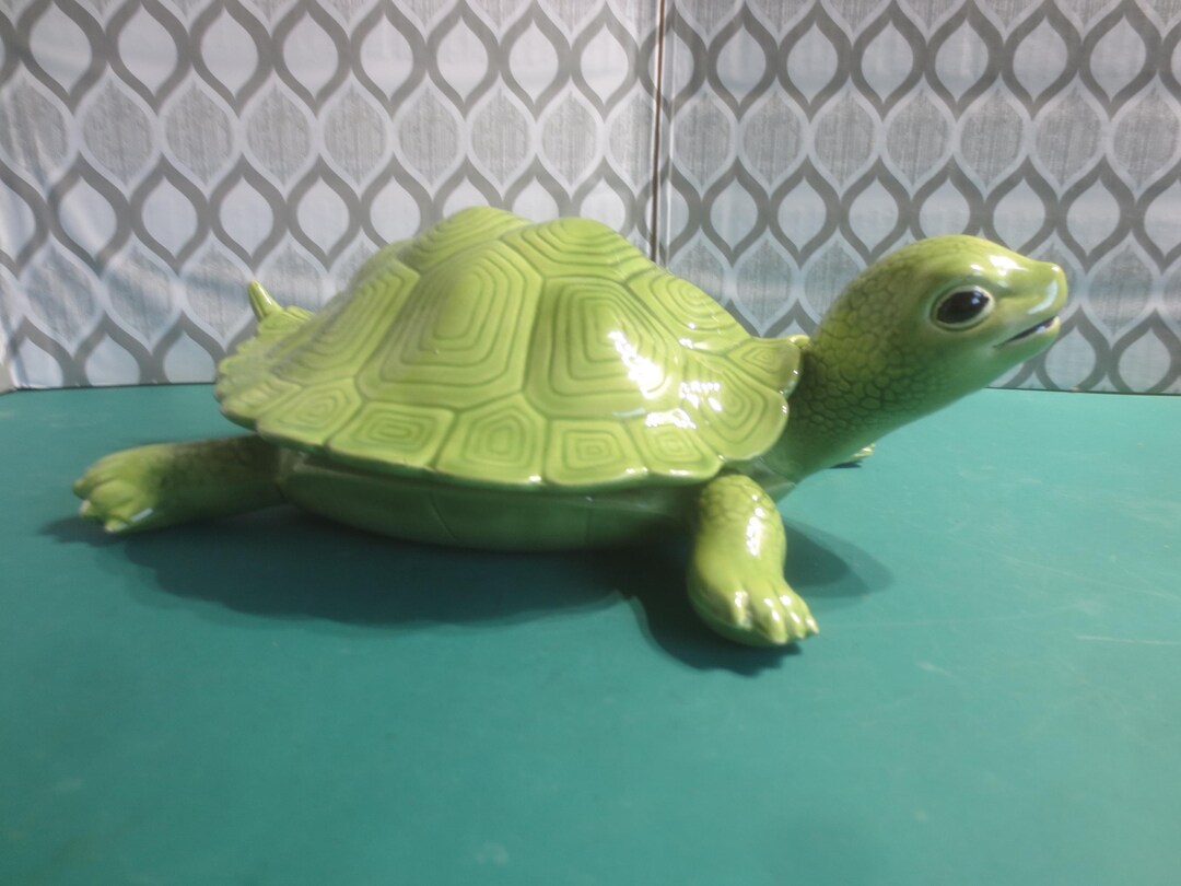 Vintage Mid Century 1966 Green Ceramic Turtle Trinket Dish Bowl With ...