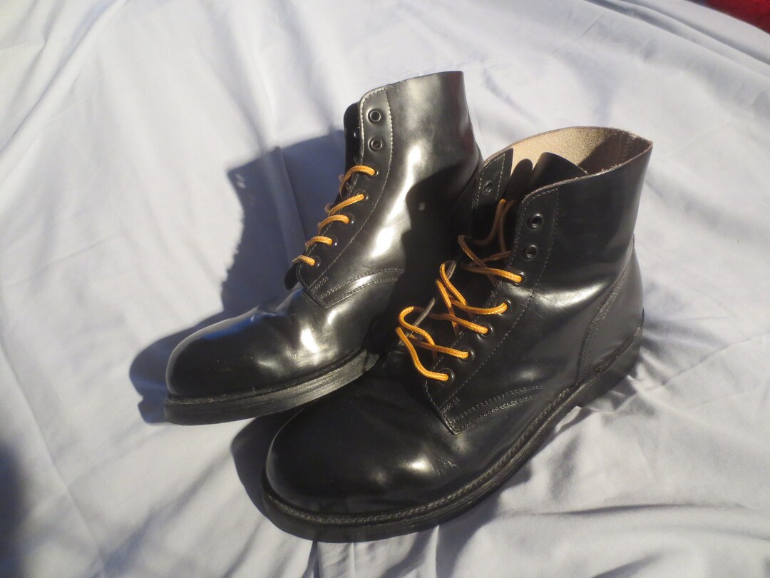 Vintage Boulet Boots of Canada Patented Leather Black Steel Toed ...