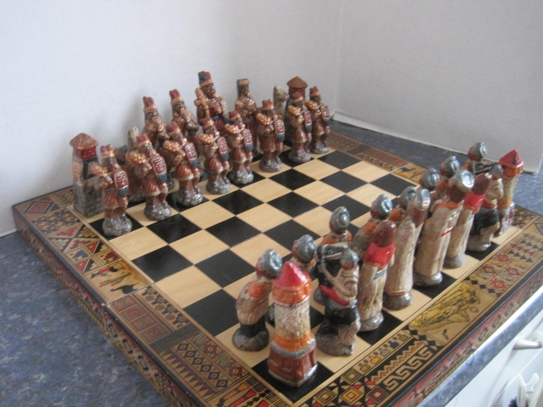 Rare Vintage Artisan Artisan Crafted Hand Painted Aztec Empire Warriors ...