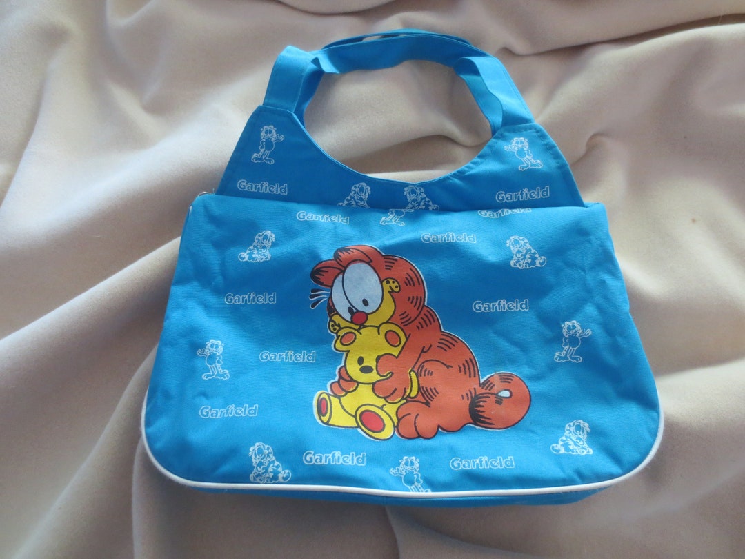 Genuine Rare Vintage Garfield the Cat Blue Fabric Hand Purse. **FREE ...